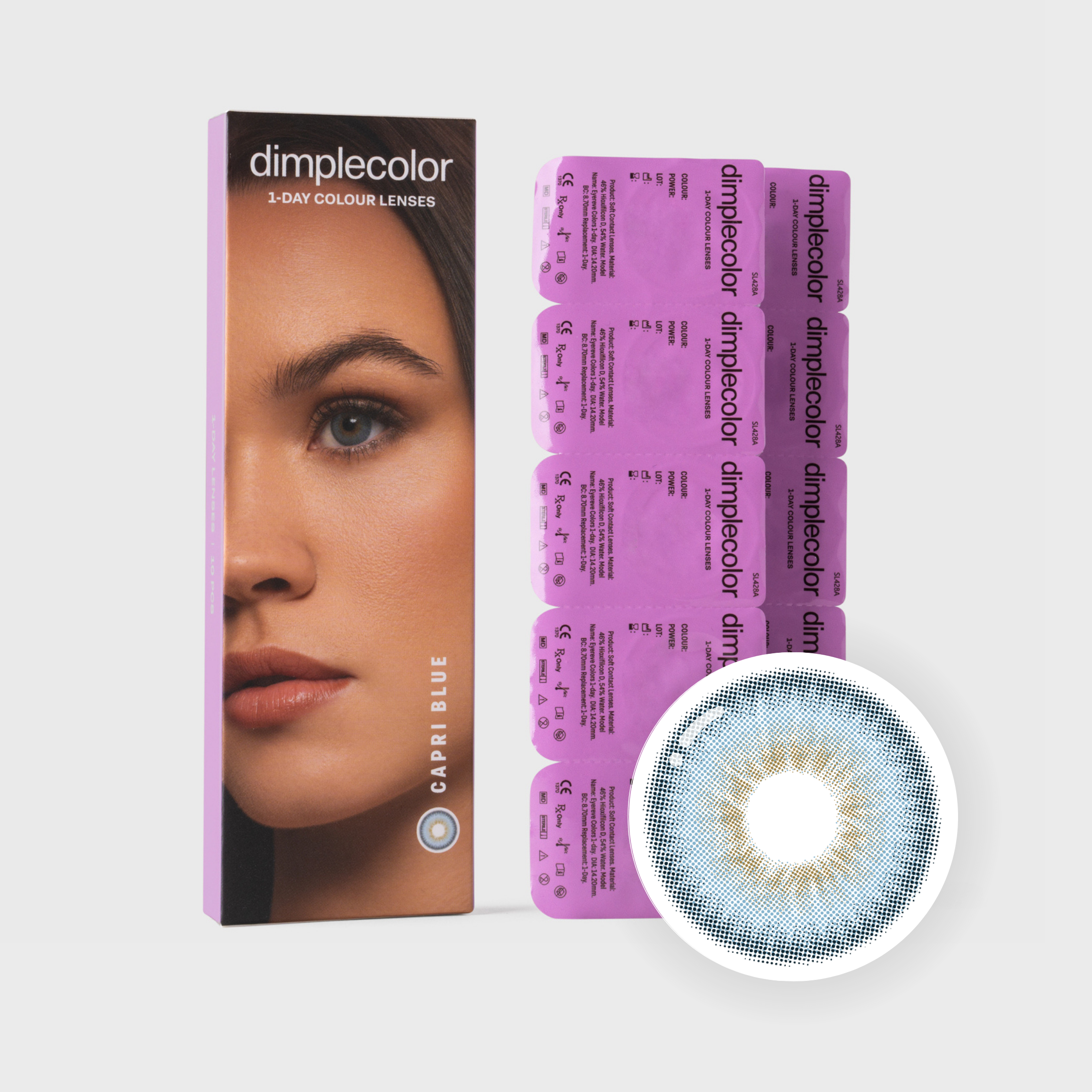 Capri Blue Daily Color Contact Lenses | Dimple Color